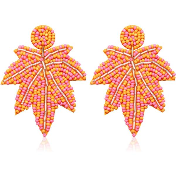 商品名感謝祭 ビーズピアス ハンドメイド パンプキン メープルリーフ ダングルイヤリング 秋 かわいい ドロップ ダングル イヤリング レディース ガールズ フェスティブ ホリデーシーズン ジュエリー アクセサリー ギフト, ビーズ, ビー...