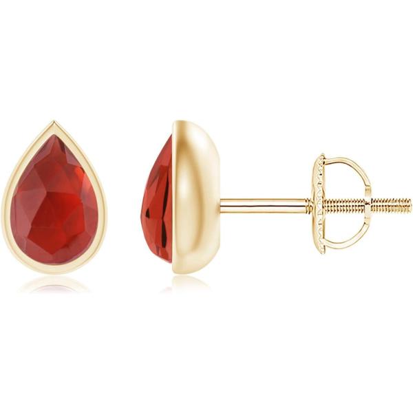 商品名ANGARA Natural Garnet Solitaire Stud Earrings for Women, Girls in 14K Yellow Gold (Grade-AAA | Gemstone Size-6x4mm) |...
