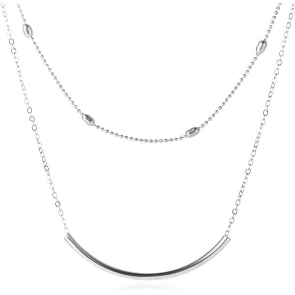 商品名Besttip ペンダントネックレス 女性や女の子へのギフトにBestip Layered Necklace Pendant Handmade 925 Sterling Silver Bent Bar Chain Link Choke...