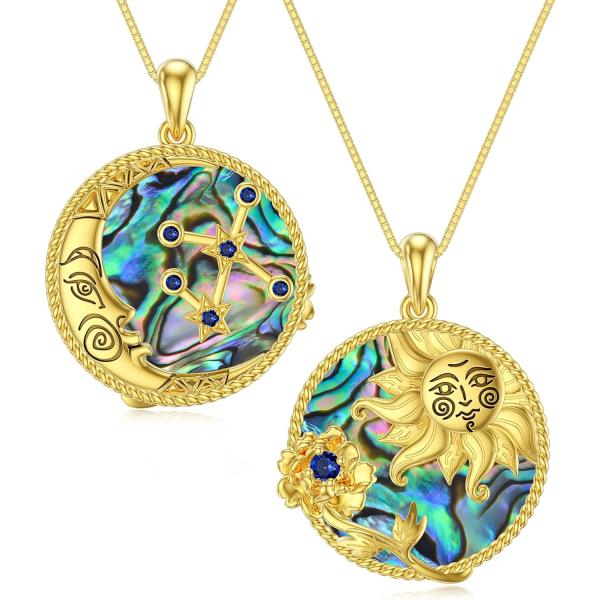 商品名TOUPOP Two Side Moon Star Necklace Zodiac Sign Pendant Sun Necklace Birth Flower Necklace With Birthstone Abalone She...