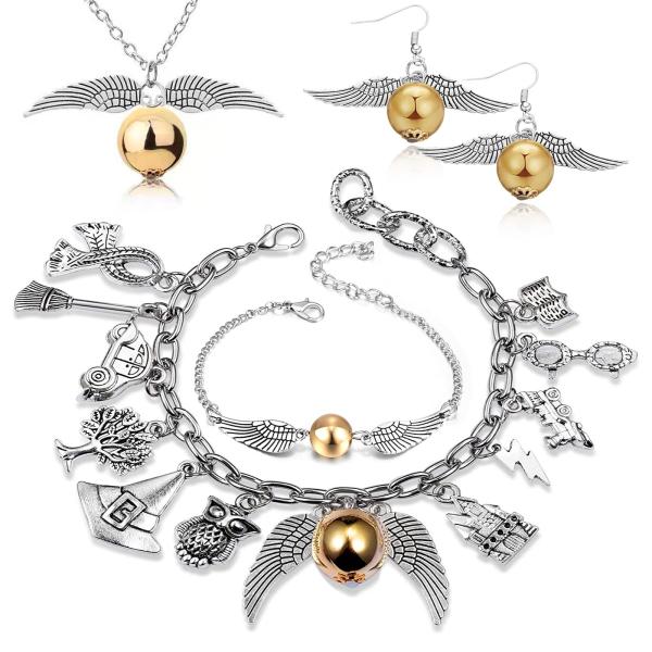 商品名: チャームブレスレットキット ヴィンテージ H--Pペンダントネックレス 8インチ調節可能ブレスレット 20インチネックレス イヤリングジュエリーセット 誕生日ギフト 女性 ティーン 男の子 女の子 男の子, シルバー Charm ...