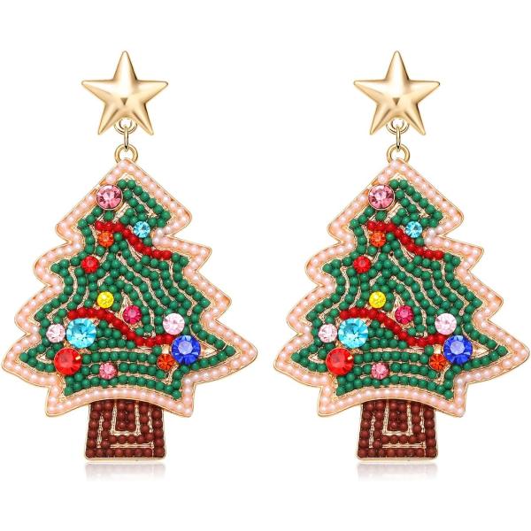 商品名ビーズ付きクリスマスイヤリング かわいいクリスマスツリードロップダングルイヤリング スタースタッドステートメントイヤリング クリスマス 新年 ホリデーパーティー ジュエリーギフト レディース ガールズ, 金属, 知らないBeaded ...