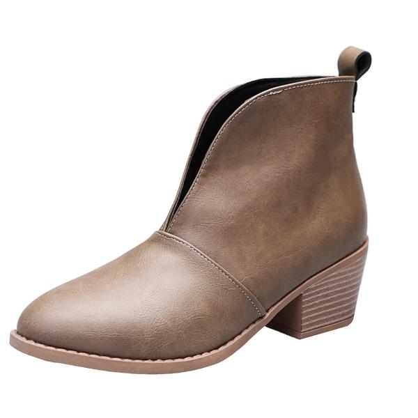 商品名:  Womens Slip on Ankle Boots Vintage Pointed Toe V Cutout Stacked Chunky Mid Heel Booties Leopard Print Ladies Casua...