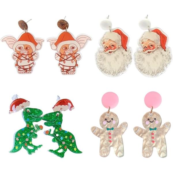 商品名4組 クリスマスイヤリング レディース アクリル クリスマス サンタ ジンジャーブレッド マン エルフ 恐竜 ホリデー かわいい 低刺激性 マルチパック トレンディ ダングル 面白い イヤリング ティーンの女の子へのギフトに, アクリ...