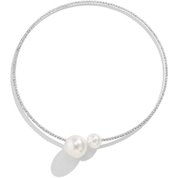 商品名ゴールドネックレス パールオープンチョーカーネックレス レディース ガールズ 調節可能 クリスタル ラインストーン パール シルバー ゴールド チョーカー カフカラー ネックレス ジュエリー パーティー ギフト コスチューム アクセサ...