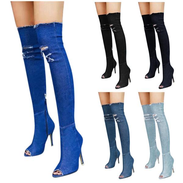 商品名:  Heel Tight Knee The Open Spring Toe Autumn High Boots Heel Over Jeans Boots High Boots Women's Fashion and Women's...