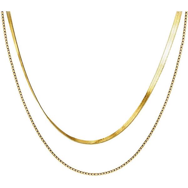 商品名PICKBEAU ネックレス レディース 華奢な18Kゴールドスネークチェーンネックレス レイヤーゴールド ダブルフラットスネークチョーカーネックレス 薄型チャンキーリンクチェーンネックレス ジュエリーギフト, 金メッキ, 宝石なしP...