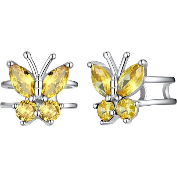 商品名バタフライイヤーカフ ノンピアス レディース ティーン 925スターリングシルバー キュート ダブルラインカフ カラフル CZ ラップアラウンドイヤリング (ギフトボックスを送信), スターリングシルバー キュービックジルコニア, キ...