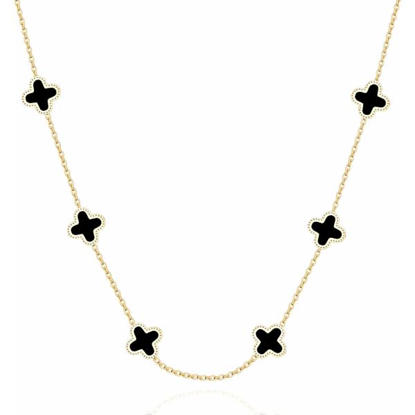 商品名SHINYY Dainty Four Leaf Clover Choker Necklace for Women 18K Gold Plated Stainless Steel Black Lucky 4 Leaf Dangle Ch...
