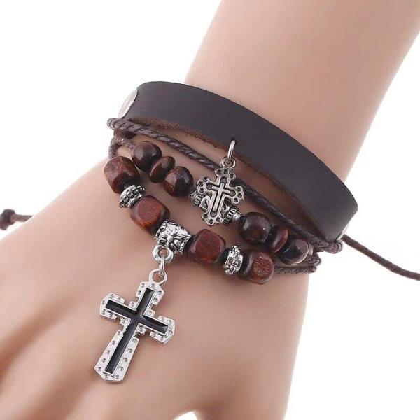 商品名:  Mens Womens Vintage Multi-Layer Cross Pendant Leather Beaded Bracelet Adjustableブランド: Generic商品番号: 素材: Leather海外の輸...