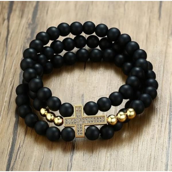 商品名:  Boomini Cross Bracelets - Classic Metal Cross Design Three Layer Beaded Bracelet Men's Personality d Street Jewelr...