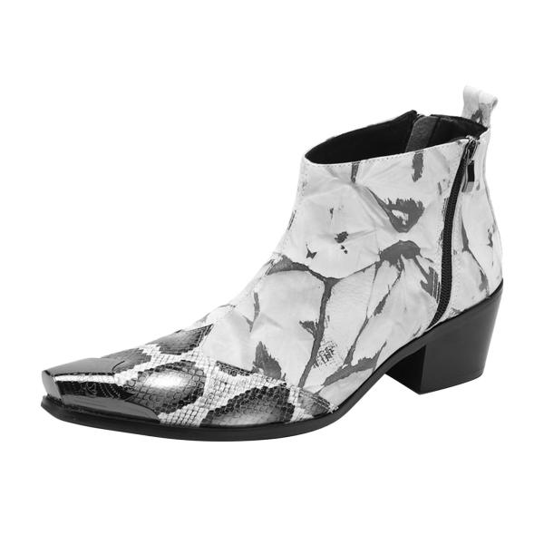 商品名:  Santimon Snake Skin Texture High-Top Leather Pointed Metal Toe Zipper Ankle Dress Chelsea Boots For Mens Casual Pa...