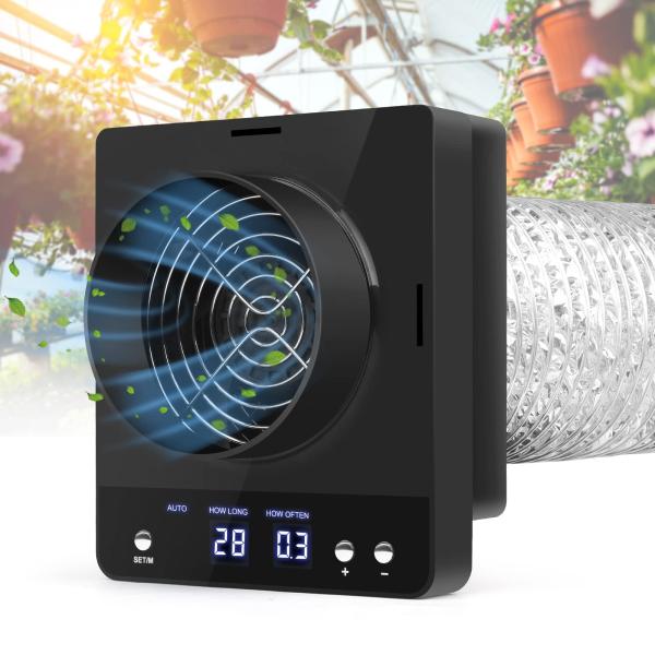 商品名: DAOTAILI グロウテントファン 温室用ファン 湿度センサーと自動タイミング付き 12V ウィンドウ抽出換気扇 栽培テント/温室/クロールスペース/ハイドロニクス/換気用 ブラックファン DAOTAILI Grow Tent ...