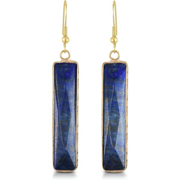 商品名AeraVida 美しいブルー 長方形 ラピスラズリ 金メッキ シルバー ダングルイヤリング | ボヘミアン風 イヤリング レディースアクセサリー | 女性への記念ジュエリーギフト | クラッシー モダン ボヘミアン イヤリング, 樹...