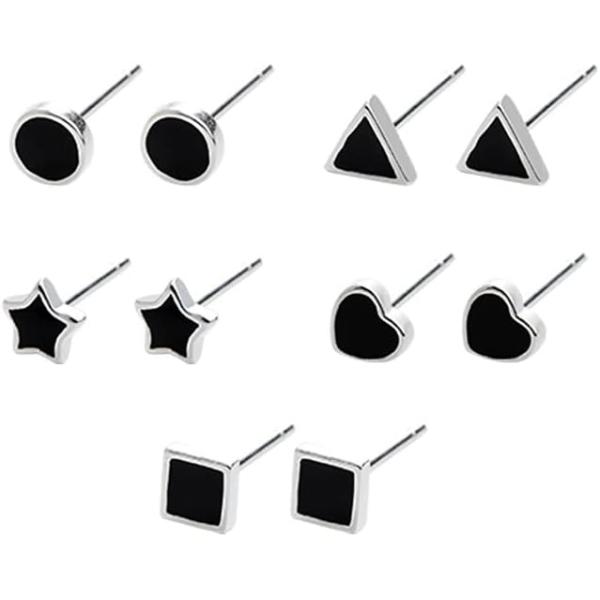 商品名(PENXFHZ)S925 シルバーピン ブラック ミニ幾何学スタッドセット レディース ラブスター デリケート ハイエンド コールドスタイル イヤリング スタッド, スターリングシルバー, 宝石なし（PENXFHZ）S925 Sil...