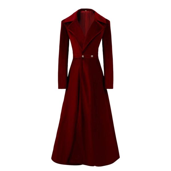 商品名:  HGps8w Women Vintage Velvet Trench Coat Double Breasted Swing Dress Jacket Winter Warm Long Overcoat Windbreakerブラ...