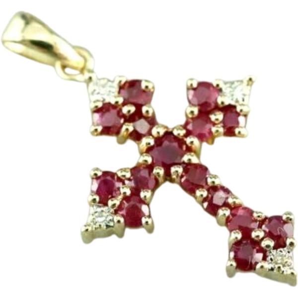 商品名2 CT Red Ruby and Diamond Religious Cross Pendant Necklace 14K Yellow Gold Over Silverブランド：Generic商品サイズ：商品番号：色：Yellow...