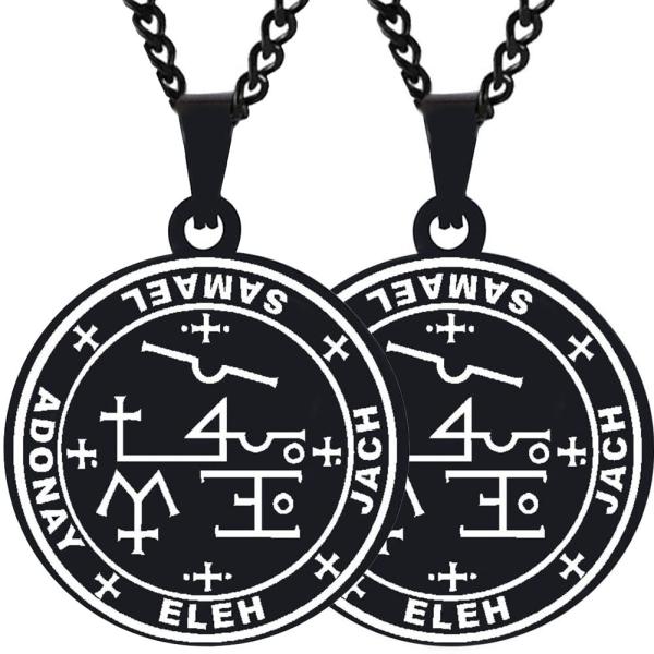 商品名:  2PCS Set Mens Womens Sigil of Archangel Samael Solomon Stainless Steel Amulet Magic Protection Pendants Necklacesブ...