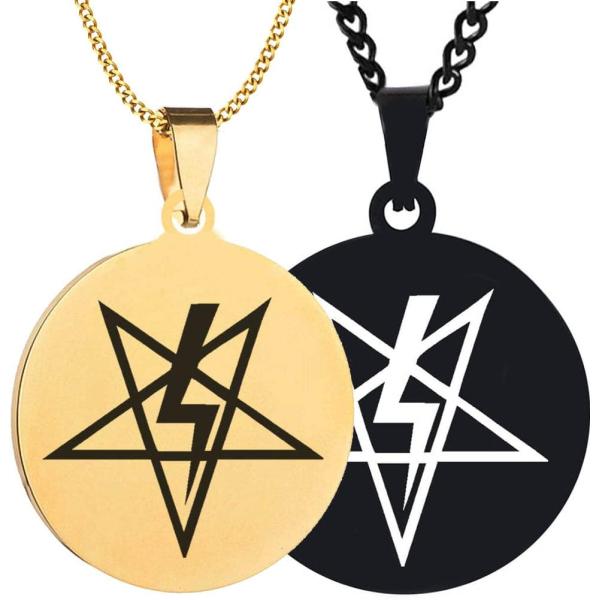 商品名MMBOX 2PCS Set Jewelry Engraved Sigil of Baphomet Lightning Bolt Stainless Steel Mens Womens Pendants Necklacesブランド：M...