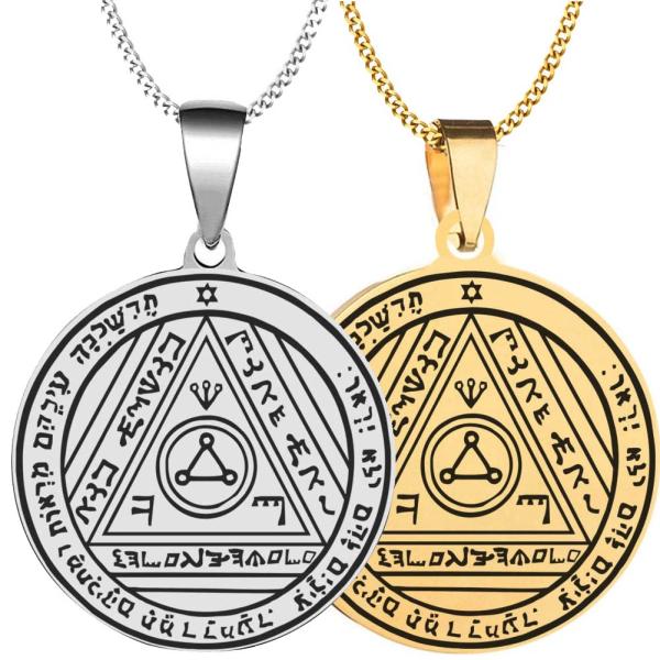 商品名:  2PCS Set Mens Womens Sixth Pentacle of The Sun Key of Solomon Stainless Steel Amulet Magic Protection Pendants Nec...