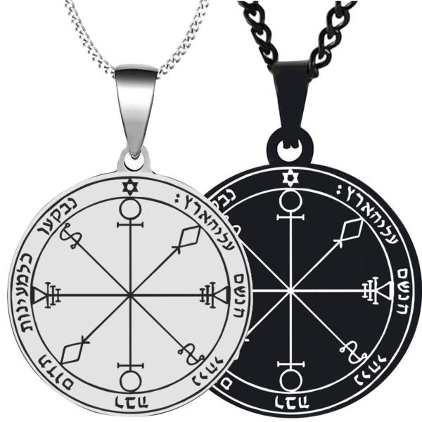 商品名:  2PCS Set Mens Womens Sixth Pentacle of The Moon Key of Solomon Stainless Steel Amulet Magic Protection Pendants Ne...