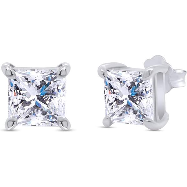 商品名SAVEARTH DIAMONDS 4プロング ソリティアスタイル 4mm ~ 6mm プリンセス人工モアッサナイトダイヤモンド スタッドピアス レディース スターリングシルバーに18Kゴールド (D カラー VVS1 クラリティ 0...
