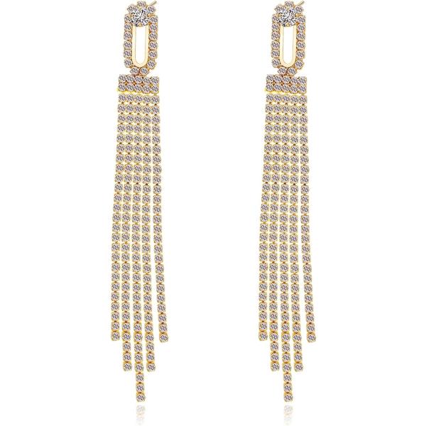 商品名ラインストーンタッセルダングルイヤリング レディース ドロップステートメント ゴールドシルバーイヤリング 誕生日ジュエリー キラキラロングピアス, クリスタル, キュービックジルコニアRhinestone Tassel Dangle ...