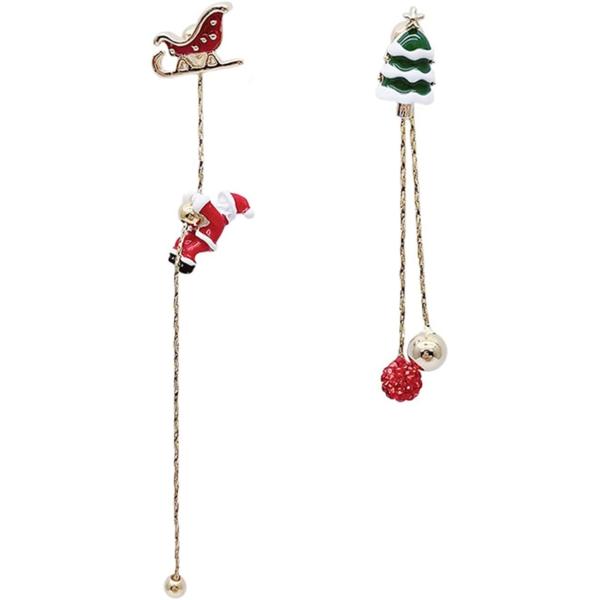 商品名クリスマスイヤリング エナメル スライド可能 クリスマスツリー ソリ サンタクロース チャーム スレッダー タッセル イヤリング レディース グリル ホリデーギフト, 金属 ラインストーン 金属 エナメル ラインストーン。, エナメル...