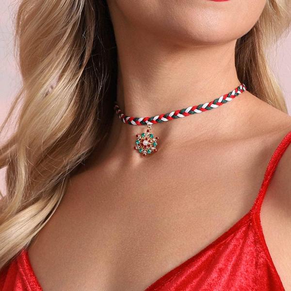 商品名Jakawin クリスマス チョーカー ネックレス レッド スノーフレーク ジングルベル ペンダント チョーカー ハンドメイド クリスマス ホリデー フェスティブ 編み込みネックレス ジュエリー 女性用 NK311 (C)Jakawi...
