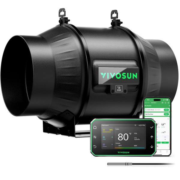 商品名:  VIVOSUN T6 6" Inline Duct Fan &amp; Temperature Humidity Controller, E42A+ WiFi-App Control AeroZesh Grow Tent Fan...