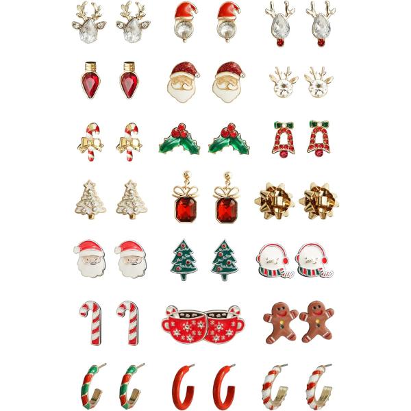 商品名クリスマスイヤリング 女の子用 クリスマスツリー リボン ベル スノーフレーク サンタクロース スタッドピアス 女性用 クリスマス ホリデー フープイヤリング, 金属, その他Christmas Stud Earrings for W...