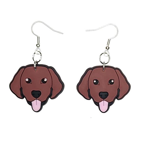 商品名:  Labrador Retriever Puppy Dog Earrings Lead and Nickle Free Silver Plated Fishhooks Chocolate Happy Yazzle Dazzle O...