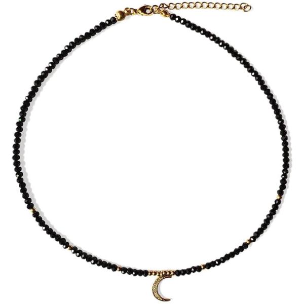 商品名10代の女の子のためのMalihuiネックレス、ビーズ付きブラックチョーカー、女性のためのパーソナライズされたギフト、ヒッピージュエリー、上品なゴールドネックレス, 14 ""+2"", ゴールド, ジルコンMalihui Exqui...