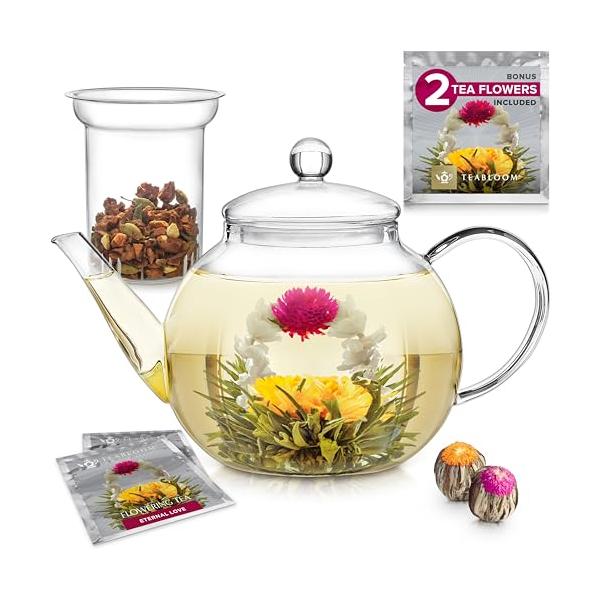 商品名:  Teabloom Heatproof Borosilicate Glass Teapot (40 OZ) with Removable Loose Tea Glass Infuser ? Includes 2 Blooming ...