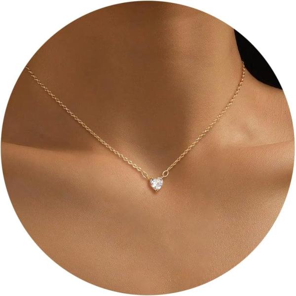 商品名DEARMAY キュービックジルコニアネックレス レディース 上品な14Kゴールドダイヤモンドネックレス シンプル キュービックジルコニア ダイヤモンドハートペンダントネックレス 女性用 トレンディなゴールドチョーカーネックレス 女性...