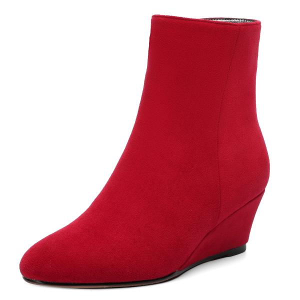 商品名:  MERRORI Women's Suede Wedge Booties Zip Office Round Toe Ankle High Low Heel 2 Inch Wedge Booties Casual Boots Red...
