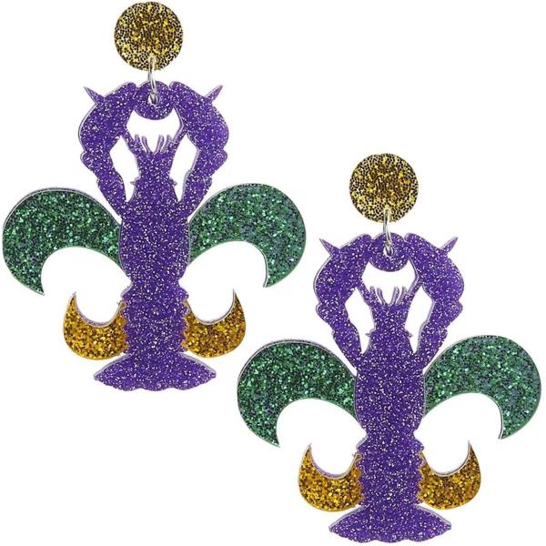 商品名かわいいザリガニフルール・ド・リスピアス。マルディグラ、ファットチューズデー、マルディグラがテーマのパーティーなどに。レッド、イエロー、グリーンのマルディグライヤリング。パレード、ニューオーリンズ旅行、マルディグラのコスチューム用。マ...