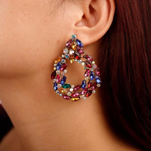 商品名BERYUAN ボーホー カラー ラインストーン タッセル フープ イヤリング サークル ステートメント イヤリング レディース ガールズ ファッション ジュエリー パーティー マルチスタイル (8)BERYUAN Boho Colo...