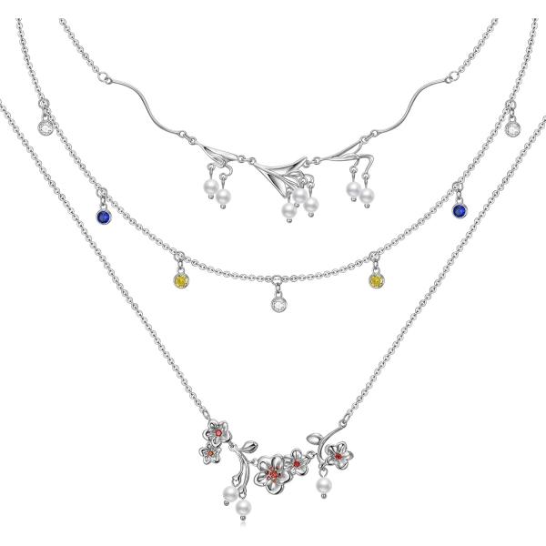 商品名TOUPOP スズラン レイヤードネックレス, スターリングシルバー, キュービックジルコニアTOUPOP Christmas Gifts Flower Layered Choker Necklace for Women Dainty...