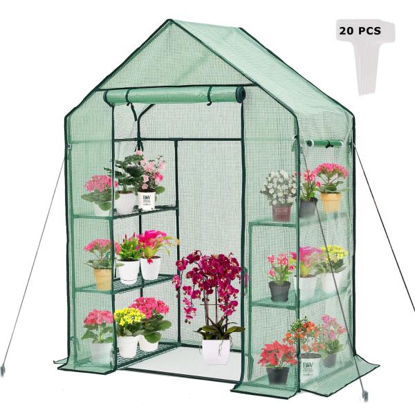 商品名:  Purlyu Walk-in Greenhouse for Outdoors w/ Mesh Side Windows, 3 Tiers 6 Shelves PE Cover Green House Portable Warm ...