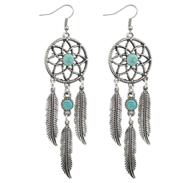商品名:  Fashion Personality Temperament Flower Leaves Tassel Dreamcatcher Earrings for Women Leather Earrings (Silver, One...