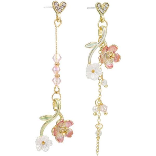 商品名tenghong2021 ピンク 桜 フラワー イヤリング ダングル サクラ 花柄 ティアドロップ 妖精の葉 花びら ドロップ 春 女性 アクセサリー 女の子用, 樹脂, 宝石なしtenghong2021 Pink Cherry Bl...