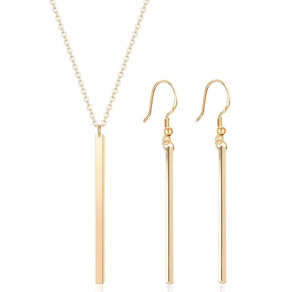 商品名: katoex 18Kゴールドメッキ レイヤードネックレス ジュエリーセット レディース, 合金鋼, 宝石なし Vertical Bar Drop Dangle Earrings Bar Necklace Y Pendant Nec...