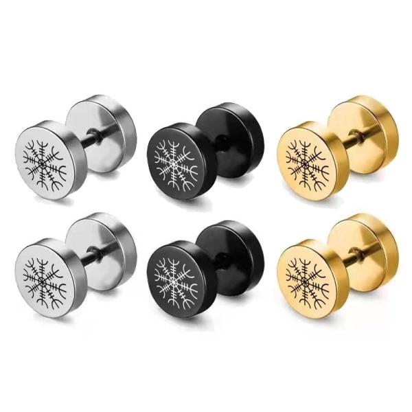商品名:  3 Pairs Set The Helm Of Awe Norse Magic Stave Silver Stainless Steel Men'S Surgical Steel Disc Stud Earrings Screw...