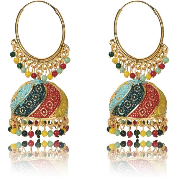 商品名Nilu's Collection レディース エスニックウェア マルチカラー ジュンカ パーティー フェス ファンクション フェスティバル ウェア 合金 ジュムキ イヤリング ミディアム ゴールド トラディショナル, M, スターリ...
