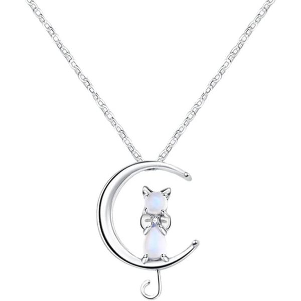 商品名Chereda パワーネックレス S925スターリングシルバー 月に猫 動物ペンダントネックレス 18インチ, 925 シルバー, 宝石なしCat Necklace for Women Girls, S925 Sterling Sil...