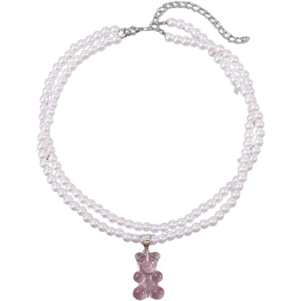 商品名Shulemin Necklaces for Women Pendant Necklace Double Layer Faux Pearl Transparent High Gloss Bright Finish Candy Bear...