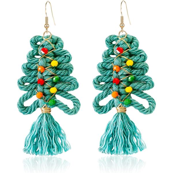 商品名軽量 ハンドメイド クリスマスイヤリング 女性用 クリスマス リボン リース イヤリング ロング タッセル クリスマスツリー イヤリング 女の子へのフェスティブ ギフト ホリデーアクセサリー, シルク, サンドストーンLight We...