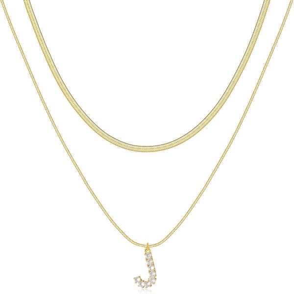 商品名NUZON レイヤリングイニシャルA~Zレターペンダントネックレス レディース 14Kゴールドメッキ ダブルスネークチェーンチョーカー パーソナライズCZキャピタルネックレス 調節可能なジュエリーギフト 16インチ/18インチ, 金メ...