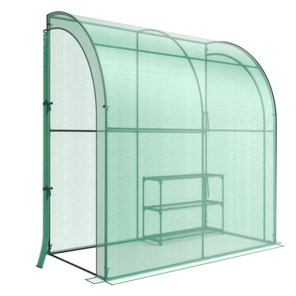 商品名:  Giantex Walk-in Lean-to Greenhouse - with 3-Tier Plant Stand, 7’x 3.5’x 7’ Green House, PE Grid Cover, 2 Zipper Do...